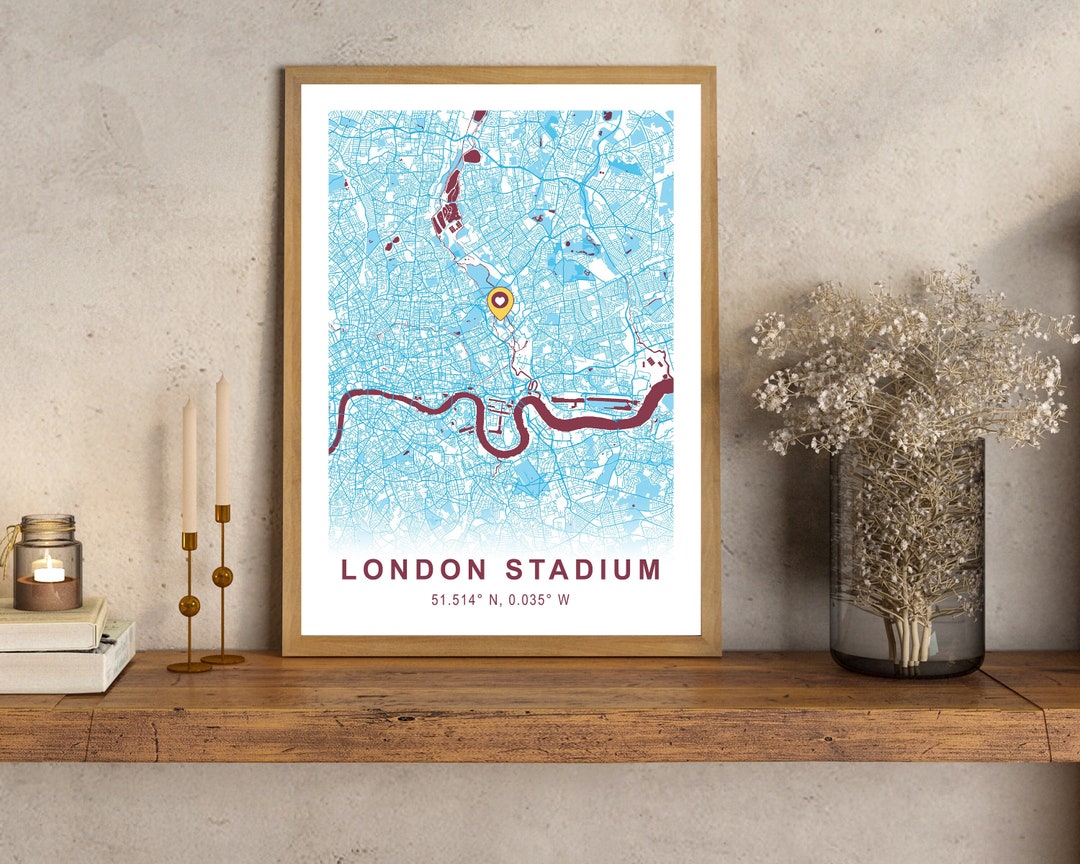Cartel del estadio de Londres, mapa de ubicación del West Ham United FC ...
