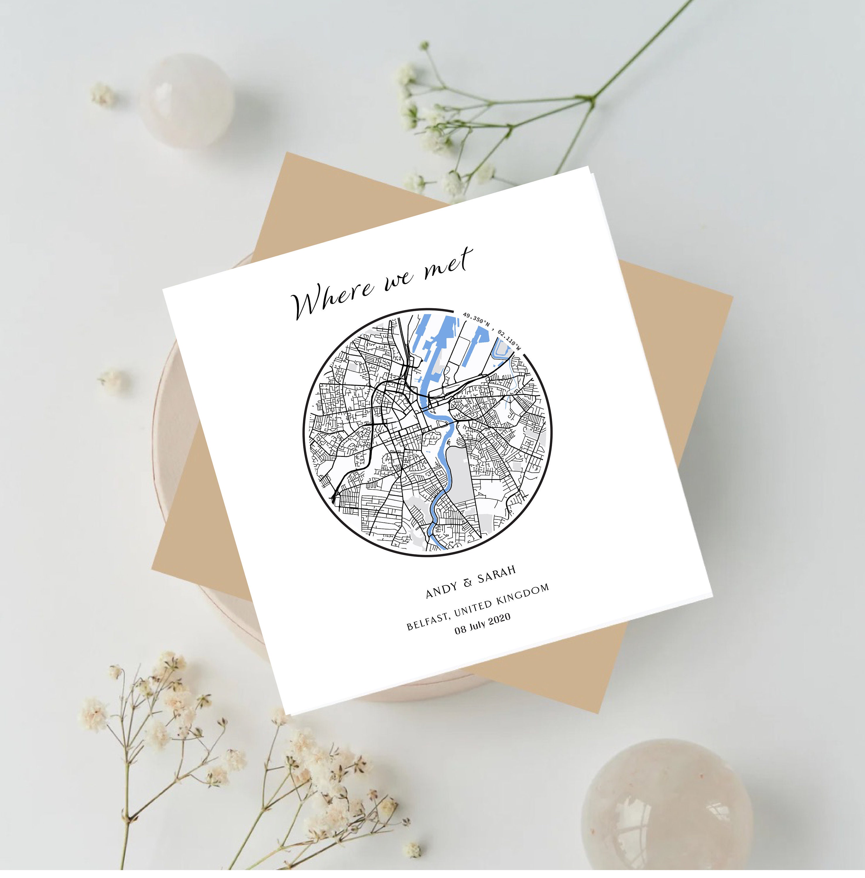 Quality Custom Map Card, Where We Met Card, Personalised Map Card ...