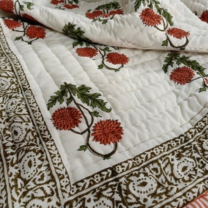 Boho Quilt Indian Razai, Hand Block Jaipuri Print Reversible Floral ...