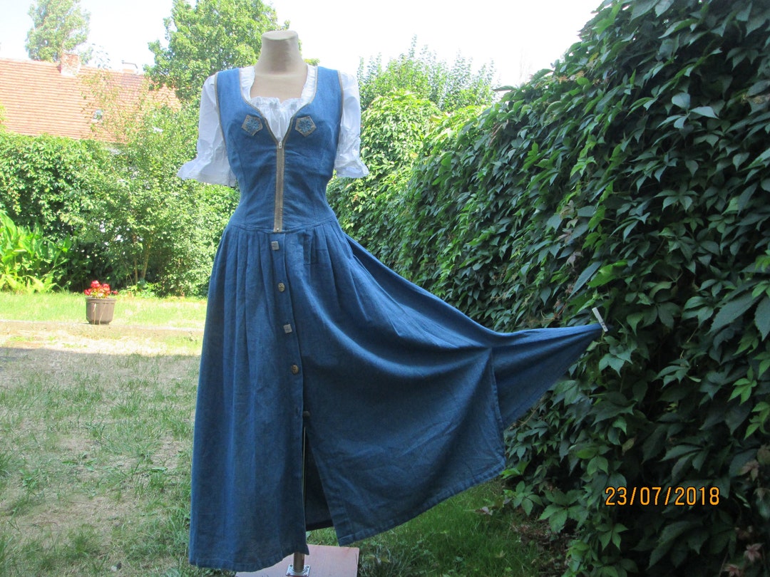 Vintage Cotton Maxi Dress: Trachten Style With Pockets, Size EUR40/42 ...