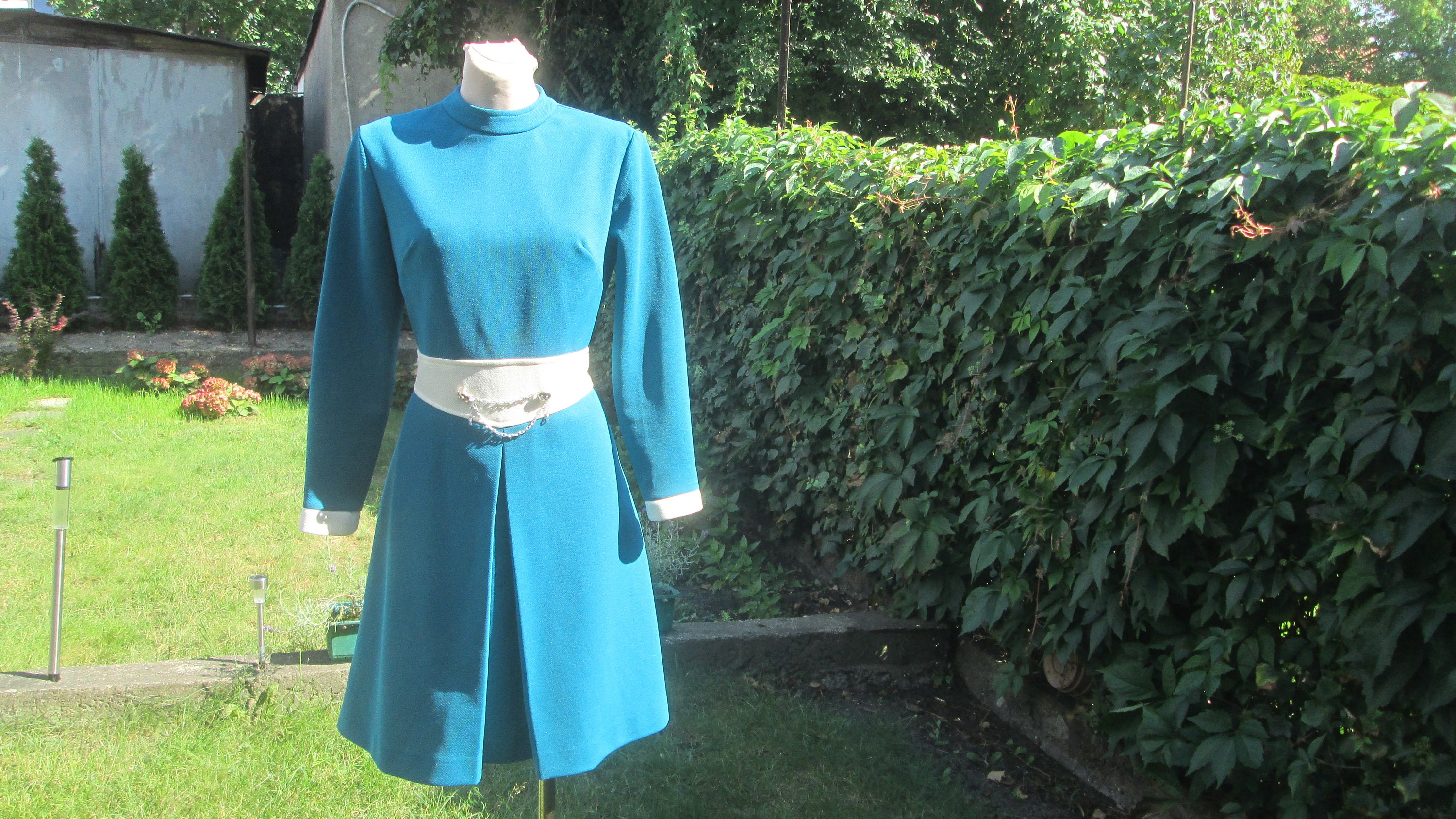CRIMPLENE Dress / Rare Dress Vintage / Turquoise Dress Crimplene / Size ...