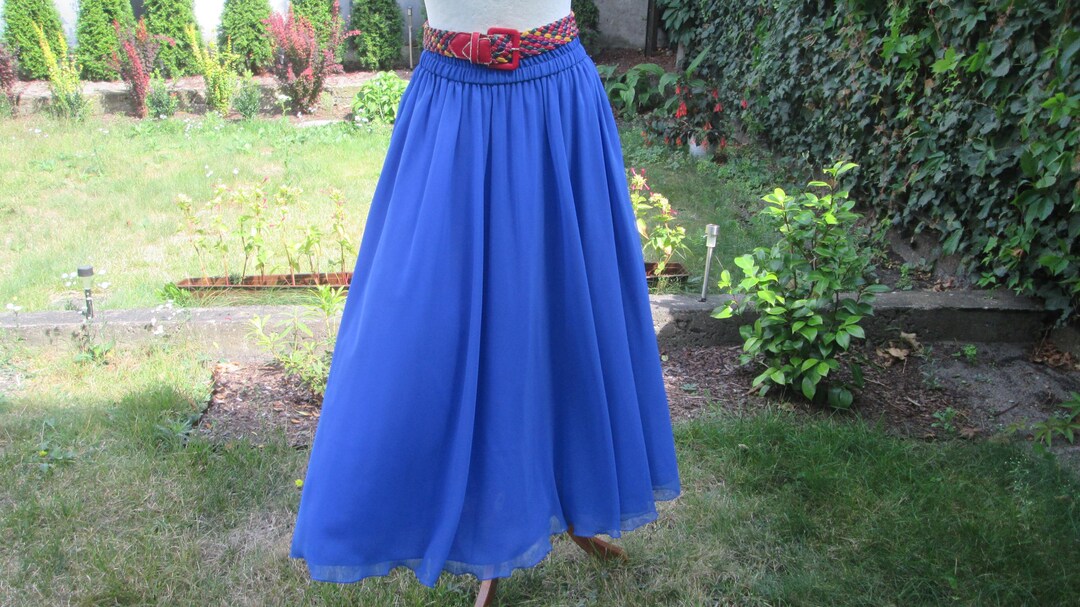 Long Circle Skirt / Circle Skirt Blue / Rare Skirt Vintage / Elastic ...