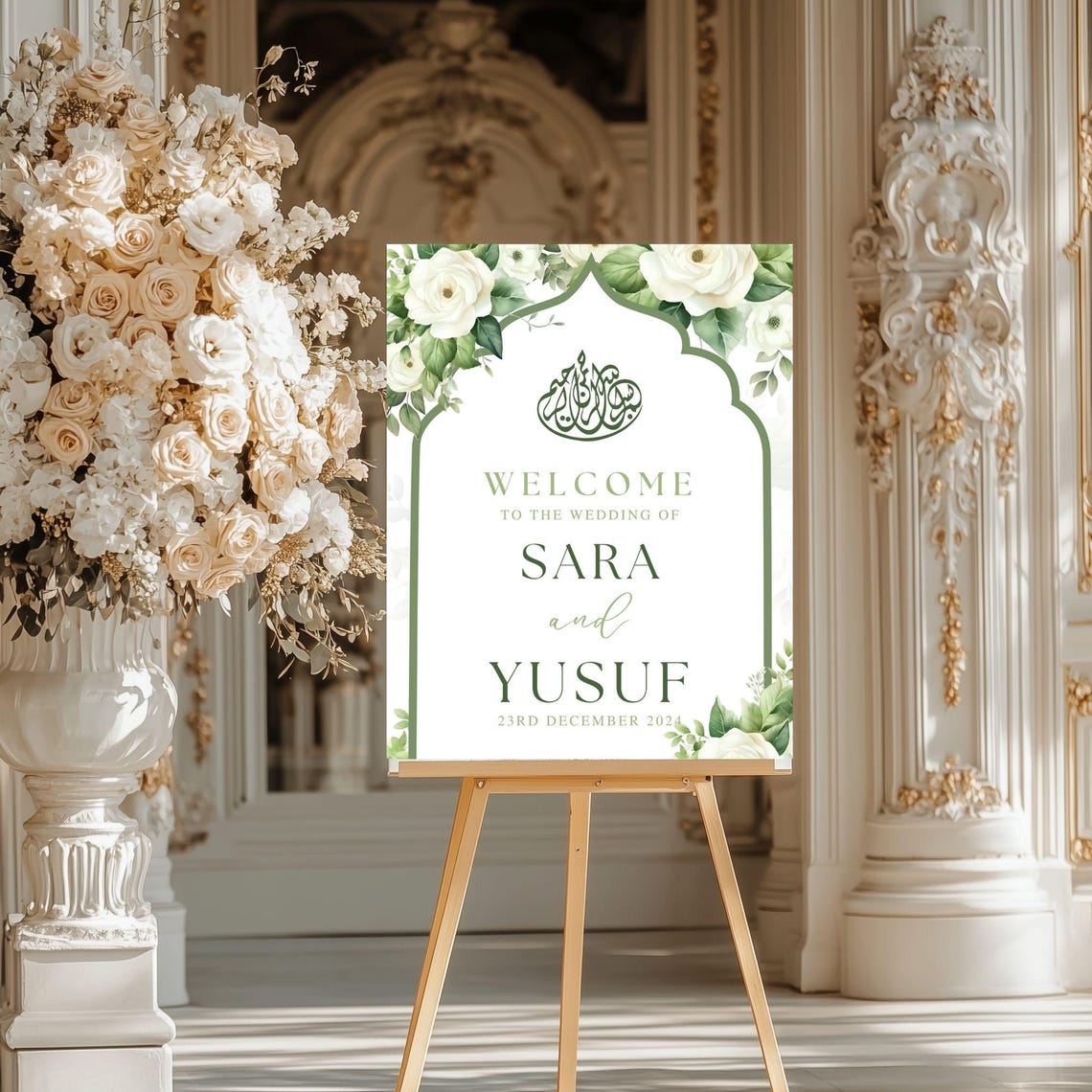 Walima Welcome Sign as Wedding Decor, Green White Nikkah Welcome Sign ...