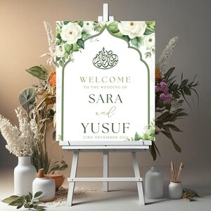 Walima Welcome Sign as Wedding Decor, Green White Nikkah Welcome Sign ...
