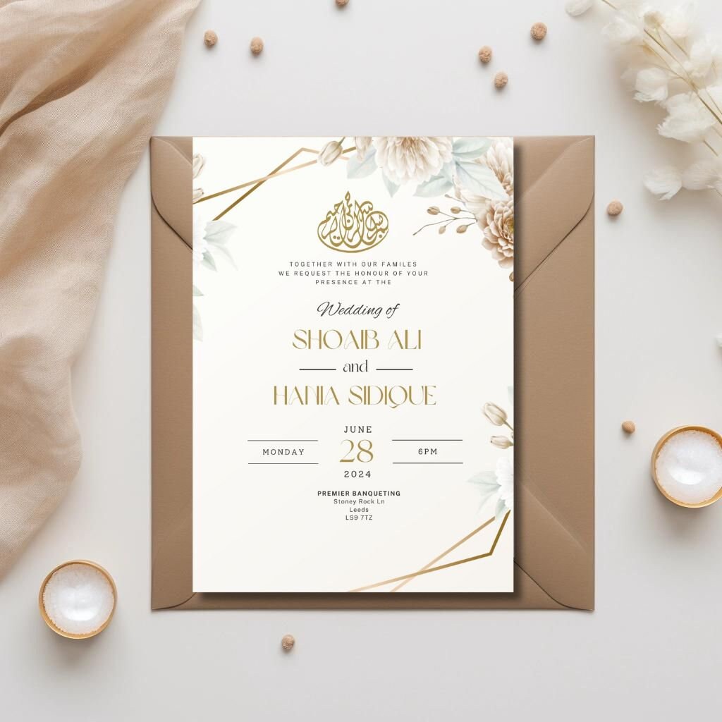 Digital Muslim Wedding Invitation Template, Electronic Elegant Flower ...