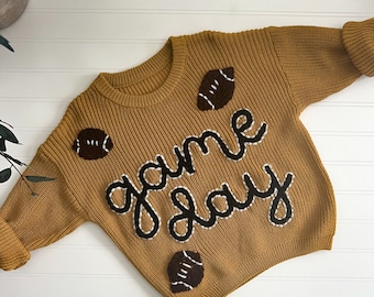 Chunky Hand Embroidered Game Day Sweater - Etsy