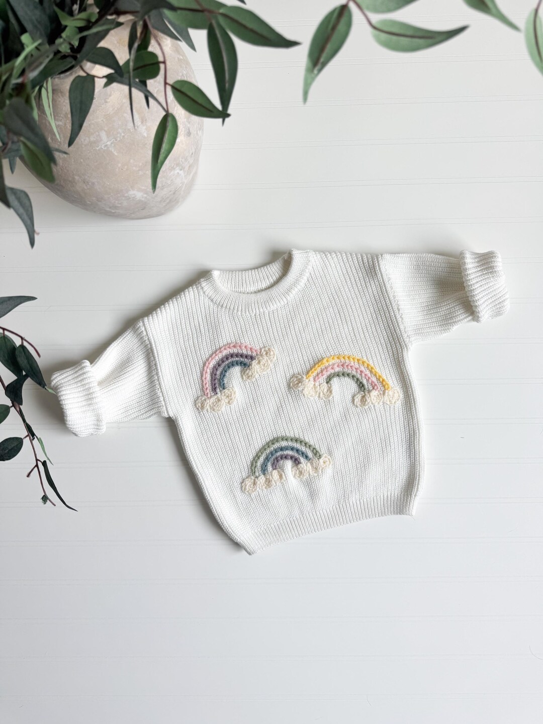 Rainbow Hand Embroidered Sweater, Baby Sweater, Toddler Sweater ...