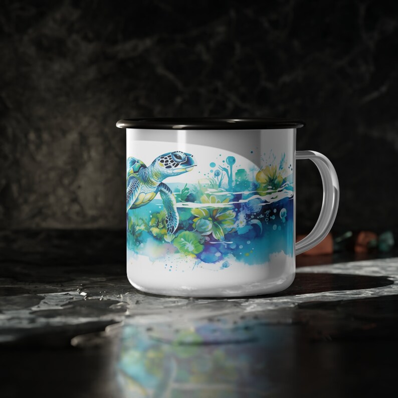 Ocean Majesty Enamel Mug 12oz Sea Turtle Design for Nature Enthusiasts ...