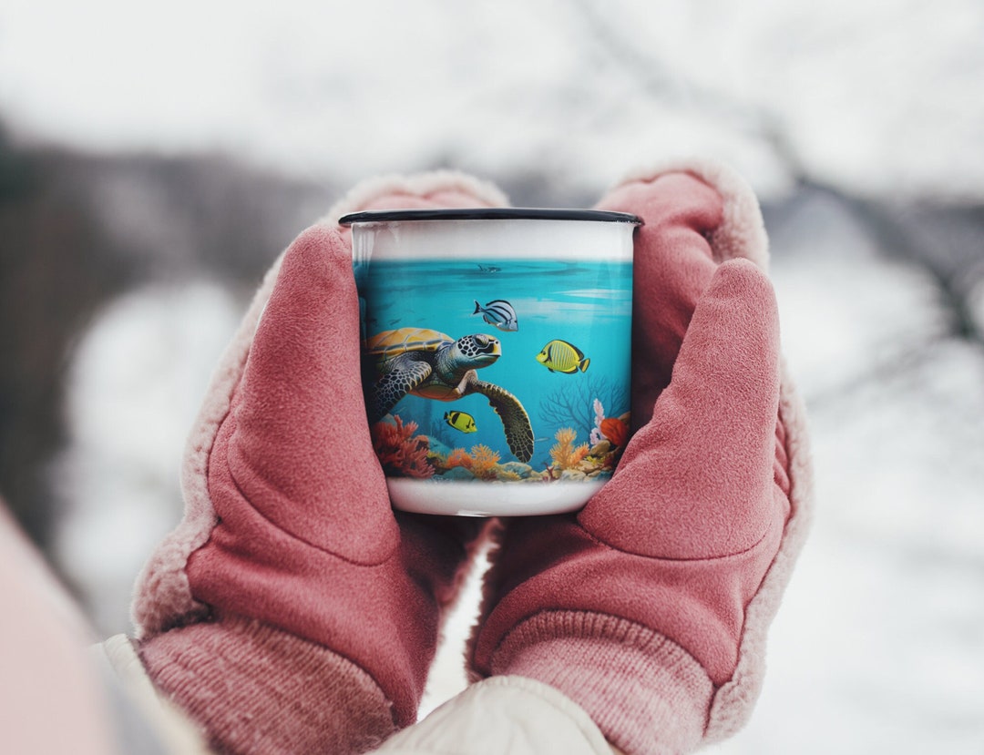 Oceanic Adventure Awaits: Sea Turtle Enamel Mug Perfect 12oz Companion ...