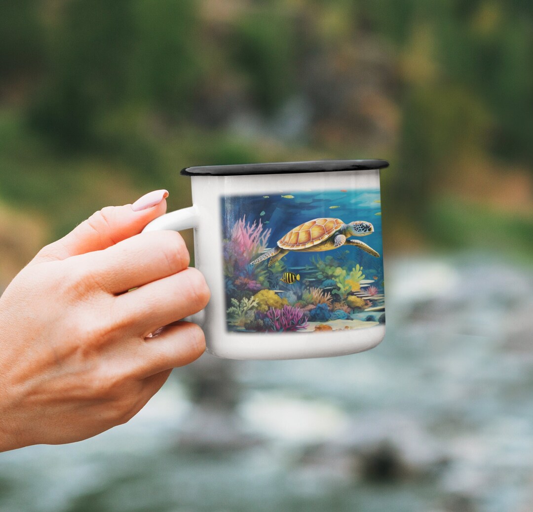 Ocean Adventure Awaits: Sea Turtle Themed Enamel Mug 12oz - Etsy