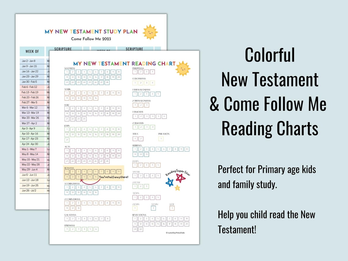 New Testament Reading Chart for Kids Bible Reading Come - Etsy