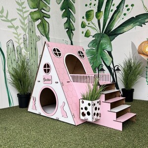Modern Two-story Rabbit House: Indoor Bunny Castle With Stairs - Etsy