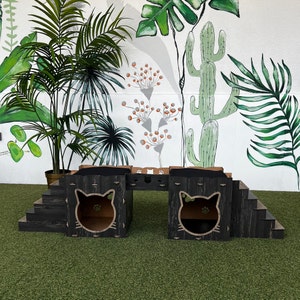 Modern Wooden Cat Castle: Two-story Cat House With Bridge - Etsy