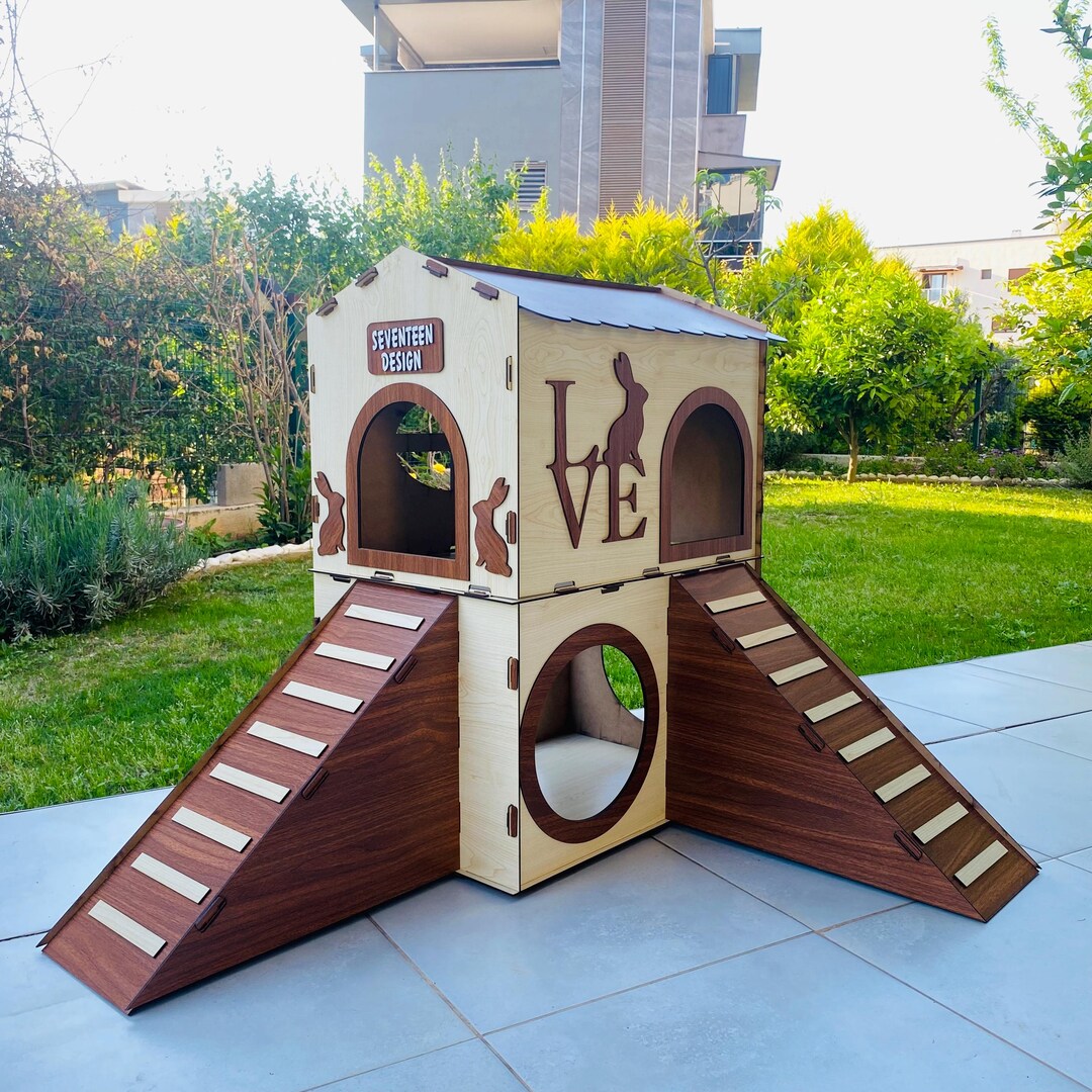 Two-story Wooden Rabbit House: Modern Rabbit Castle With Ramps - Etsy