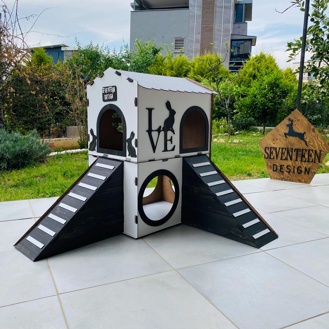 Two-story Wooden Rabbit House: Modern Rabbit Castle With Ramps - Etsy