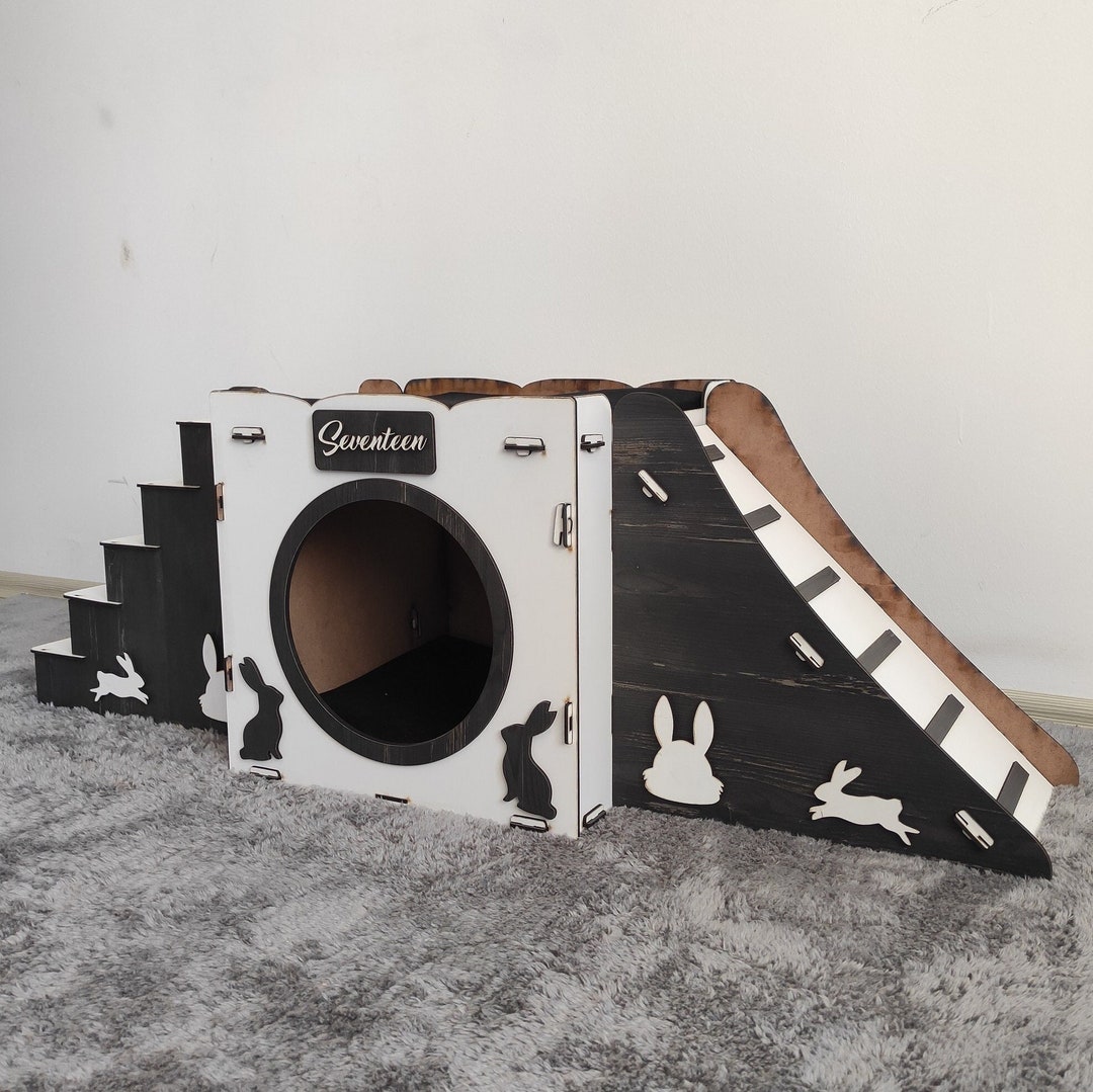 Modern Wooden Rabbit Castle: Black and White Bunny Playhouse - Etsy