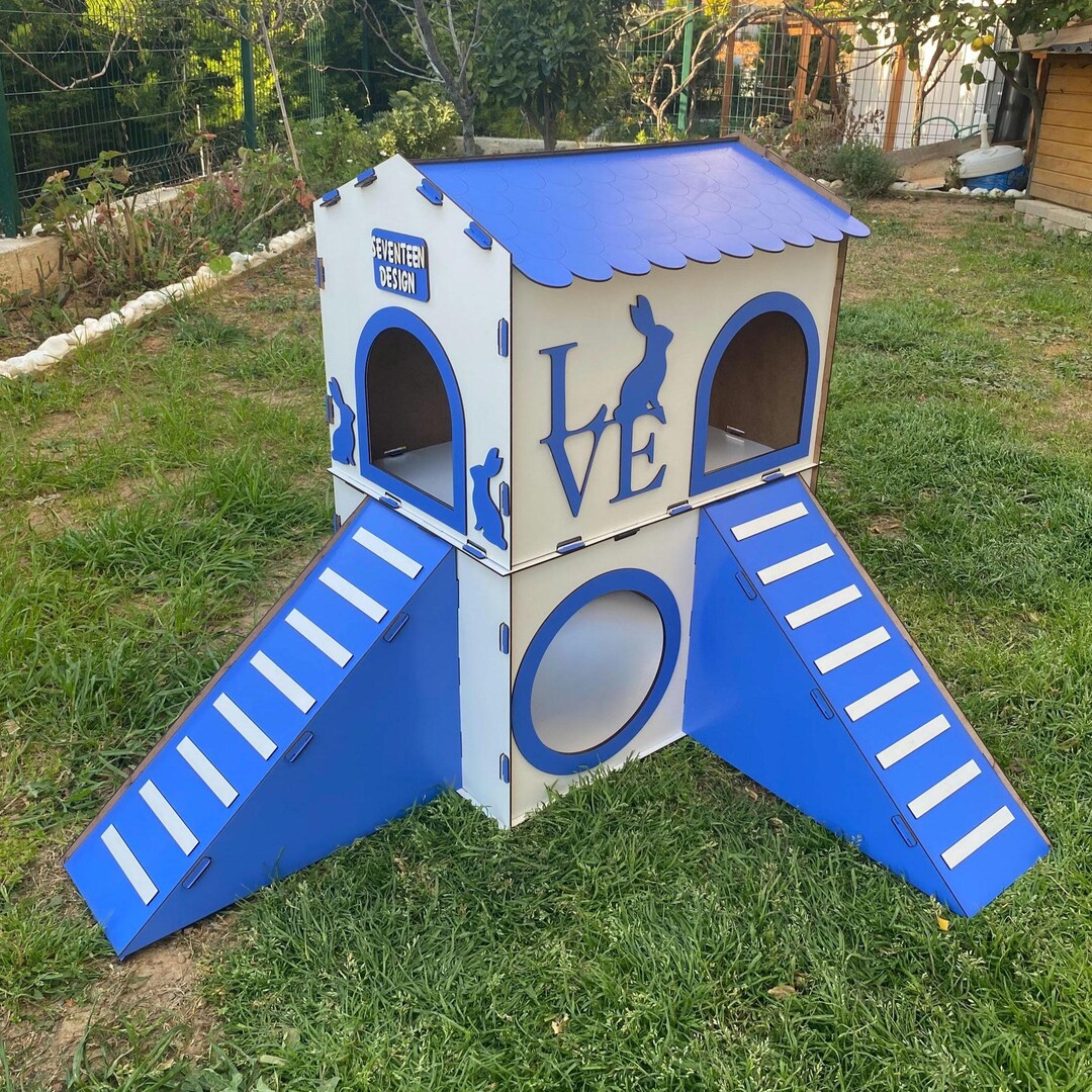 Wooden Rabbit House, Two-storey Rabbit Castle, Modern Rabbit Furniture ...