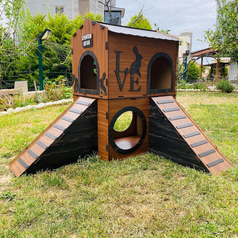 Two-story Wooden Rabbit House: Modern Rabbit Castle Furniture - Etsy