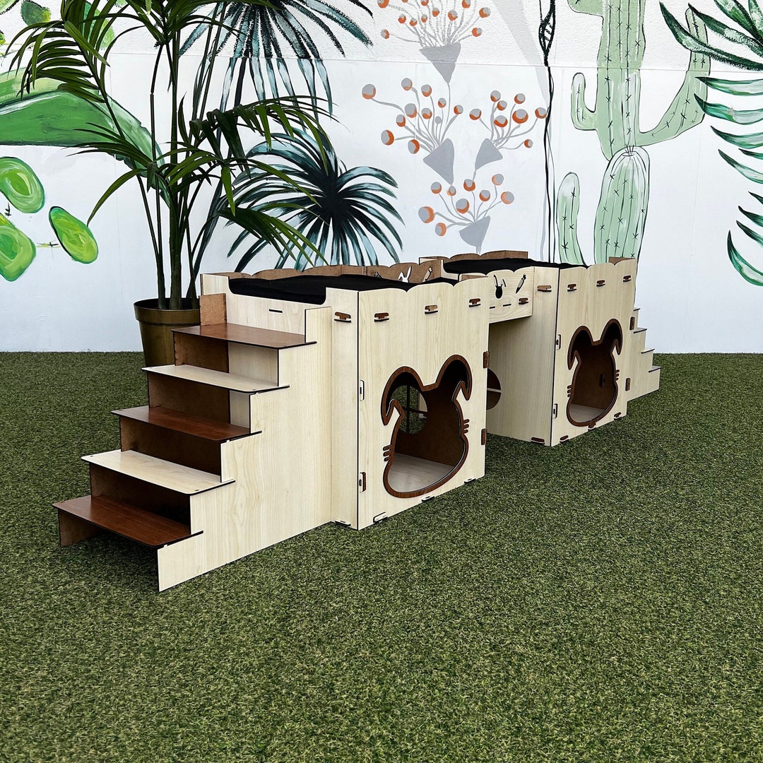 Modern Wooden Rabbit Castle: Two-story Bunny House With Bridge - Etsy