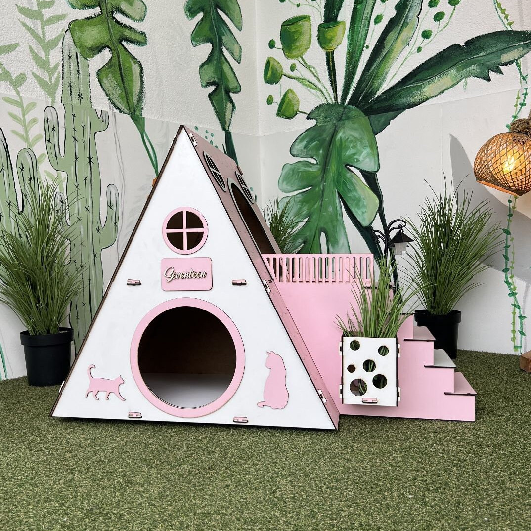Modern Pink Cat House: Two-story Indoor Cat Castle - Etsy