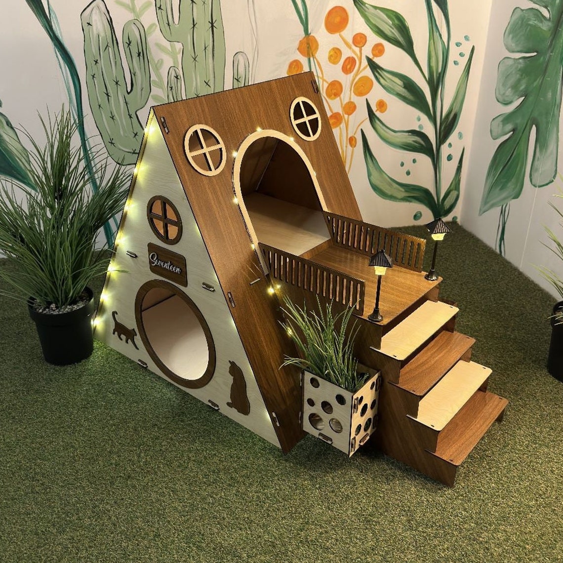 Modern Two-story Cat House: Indoor Cat Castle With Balcony - Etsy