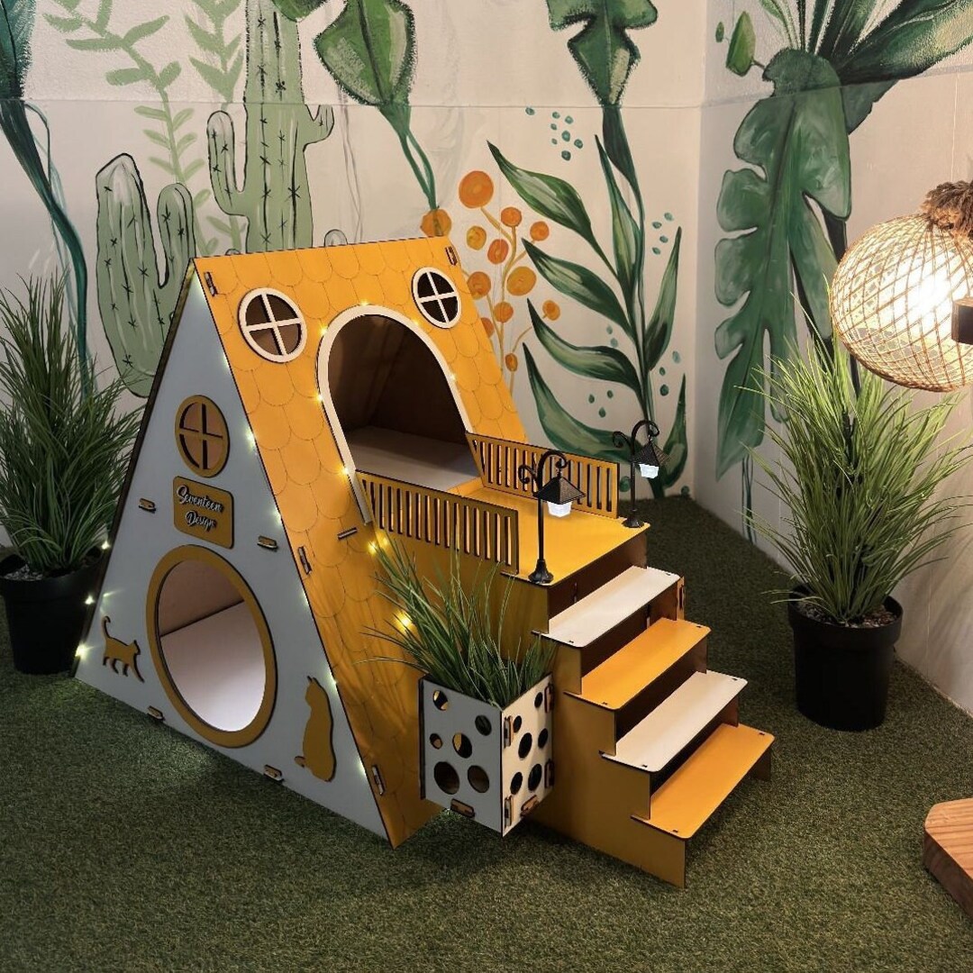 Modern Two-story Bungalow Cat House: Indoor Cat Castle - Etsy