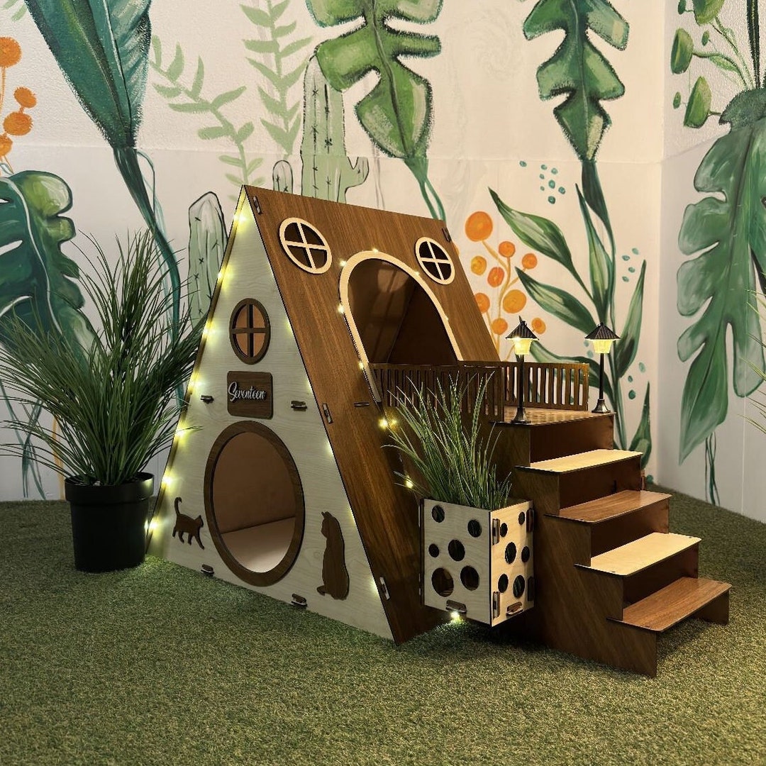Modern Two-story Cat House: Indoor Cat Castle With Balcony - Etsy