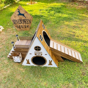 Modern Two-story Rabbit House: Indoor Bunny Castle With Slide - Etsy