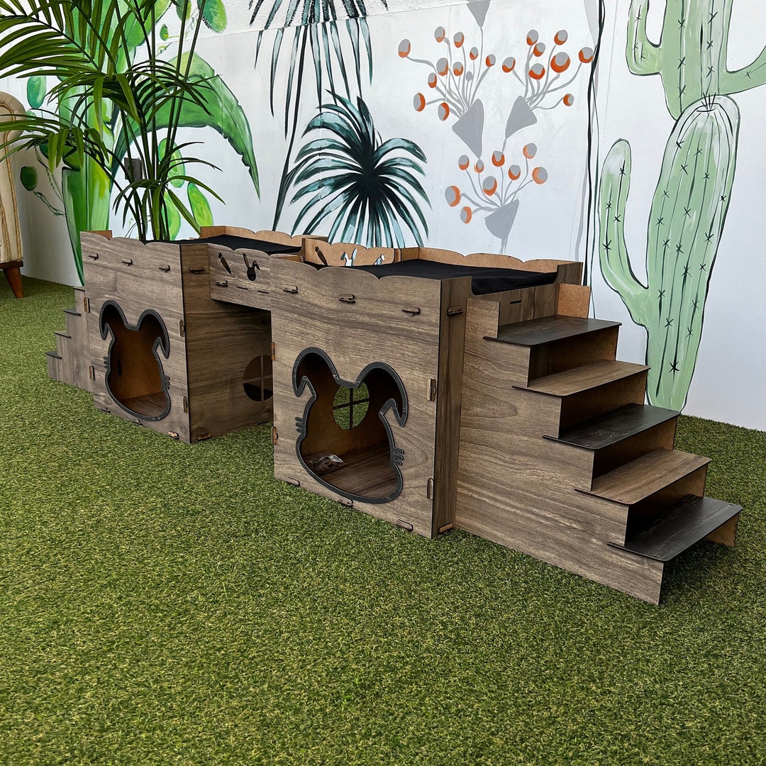Modern Wooden Rabbit Castle: Two-story Bunny House With Bridge - Etsy