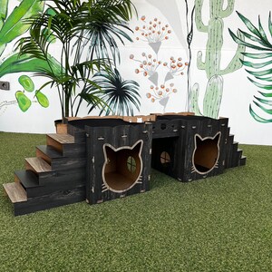 Modern Wooden Cat Castle: Two-story Cat House With Bridge - Etsy