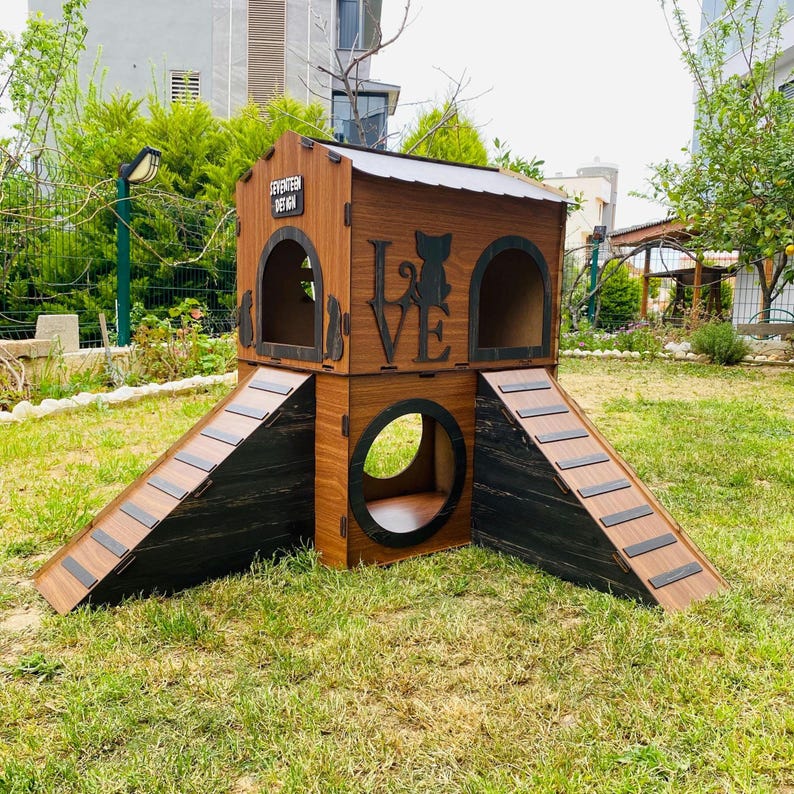 Modern Two-story Wooden Cat House: Indoor Cat Castle - Etsy