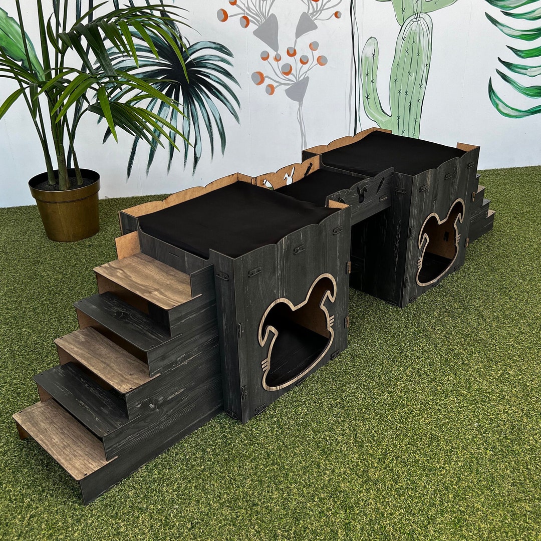 Modern Wooden Rabbit Castle: Two-story Bunny House With Bridge - Etsy