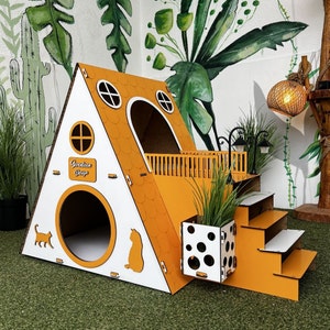 Modern Two-story Bungalow Cat House: Indoor Cat Castle - Etsy