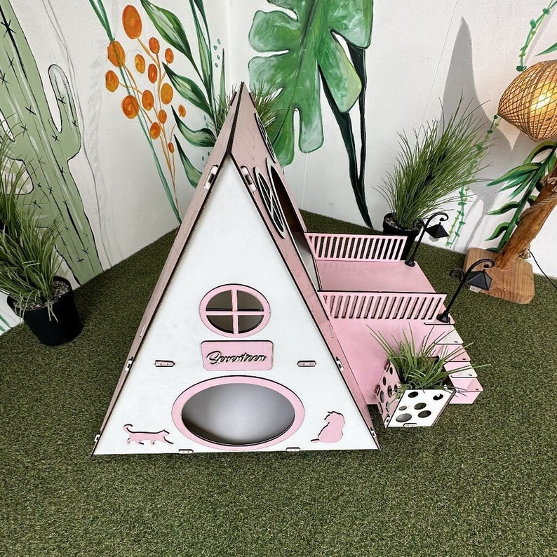 Modern Pink Cat House: Two-story Indoor Cat Castle - Etsy