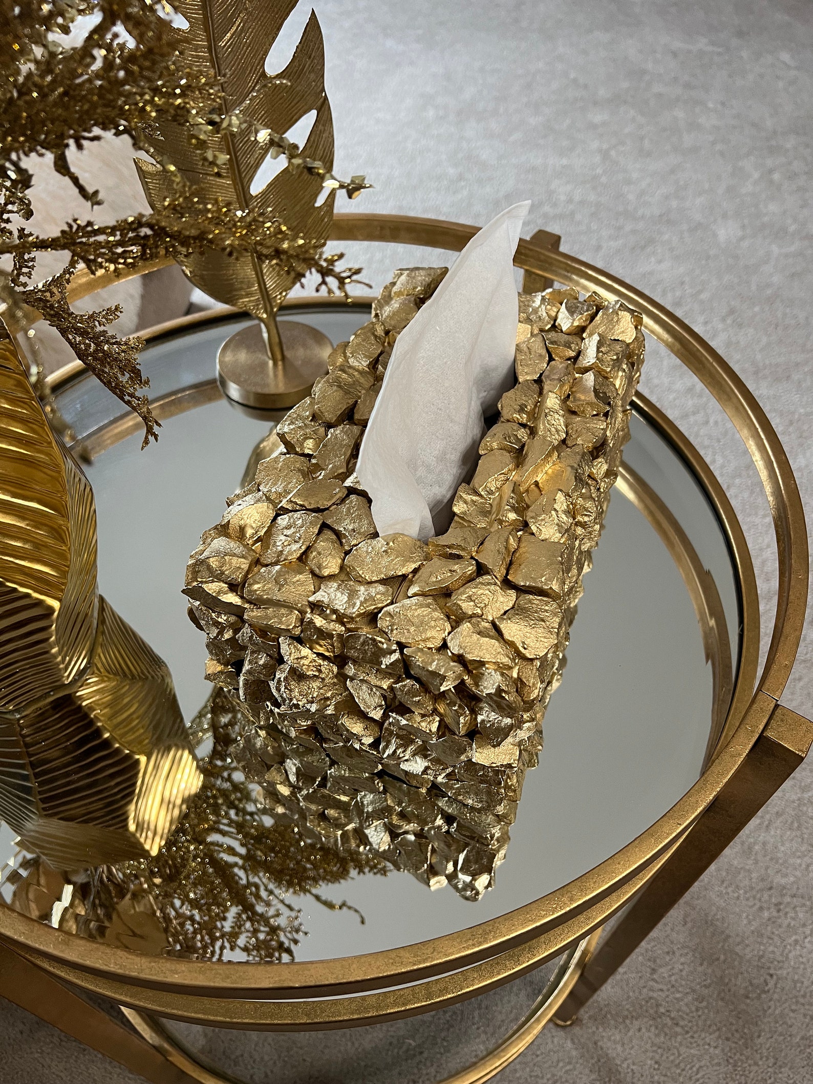 Handmade Gold Leaf Crystal Tissue Box Cover: Rectangular Bathroom Decor ...