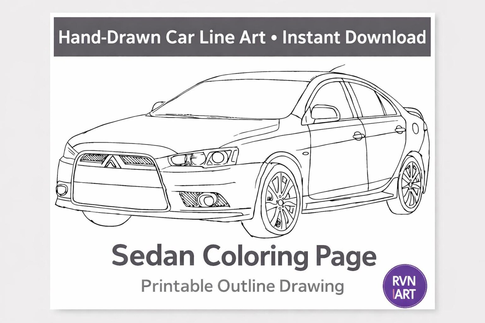 Hand-drawn Legendary JDM Sedan Coloring Page • Printable Car Line Art ...