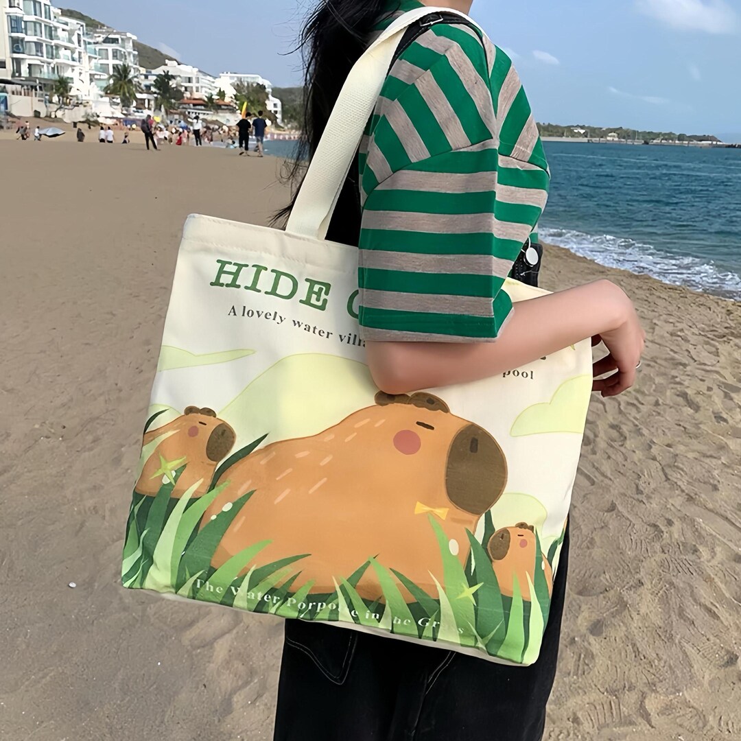 Hidden Capybara Canvas Tote Bag With Zipper, Double-sided Print, Inner ...