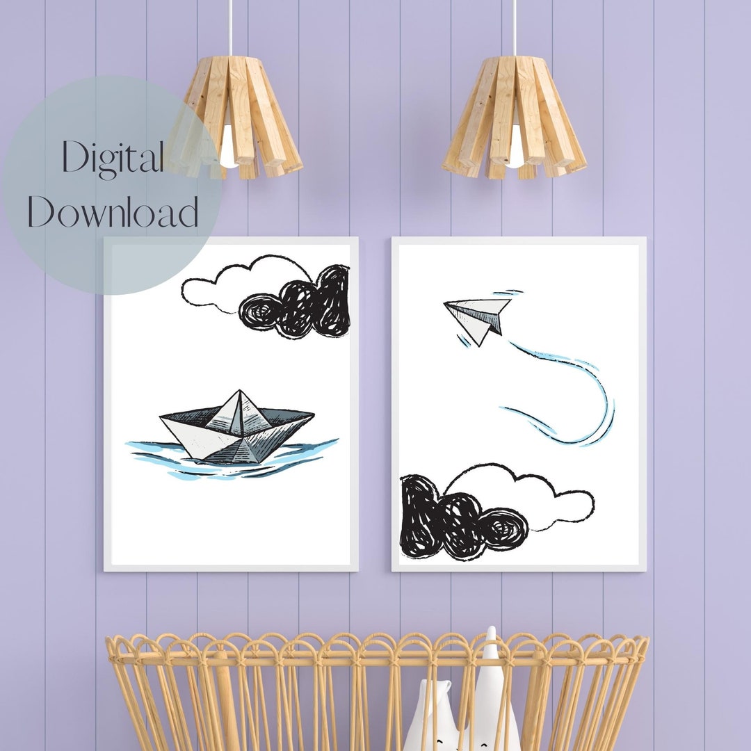 Paper Boat, Paper Plane, Origami Paper Boat, Origami Love, Nursery Wall ...