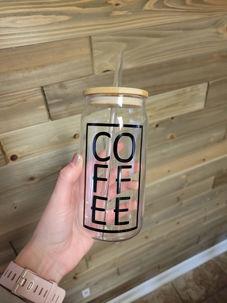 Coffee Glass Soda Can, Iced Coffee Cup, Gift for Her, Glass Cup With ...