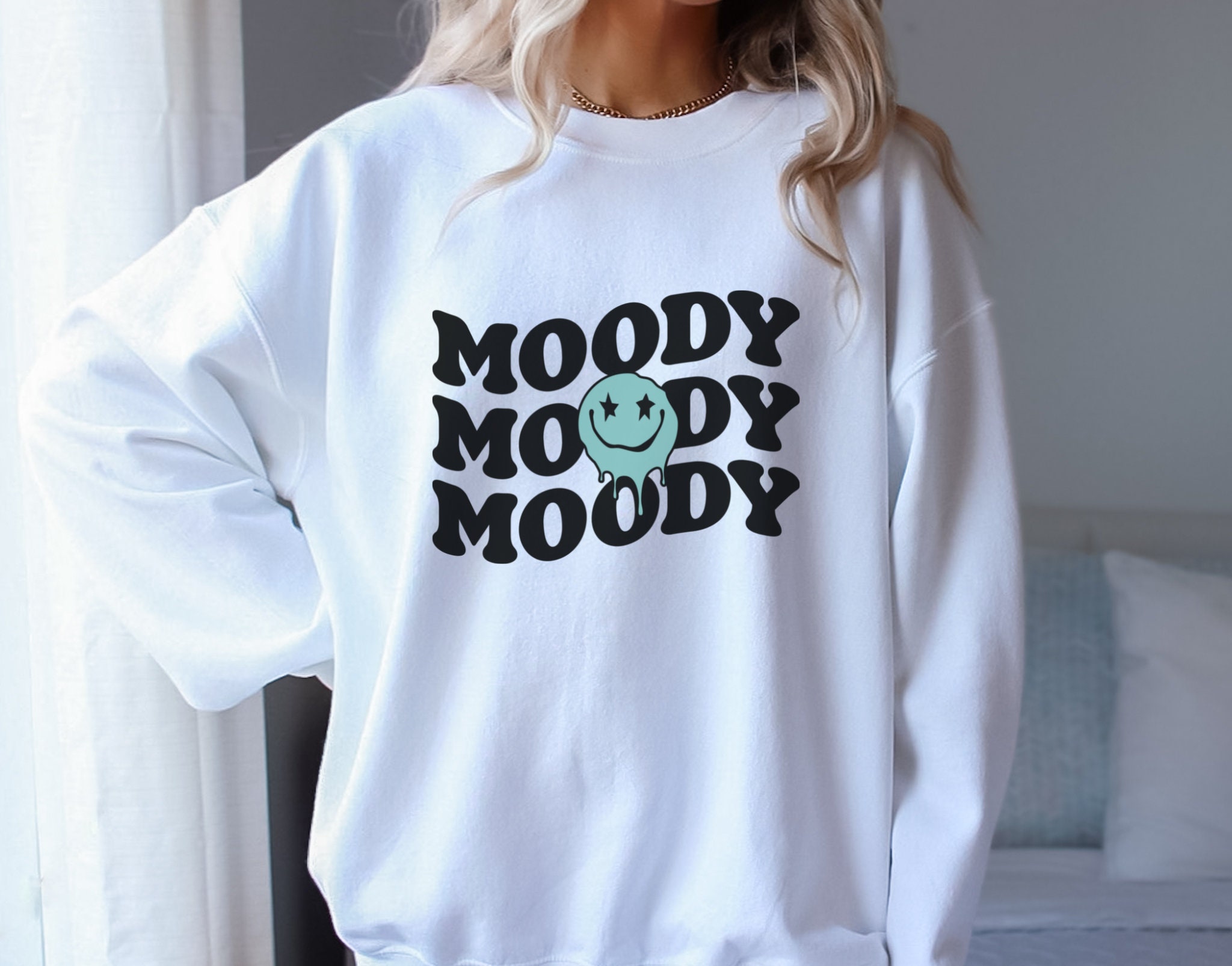 Moody Sweatshirt, Retro Smiley, Fun, Gildan, Gift for Her - Etsy