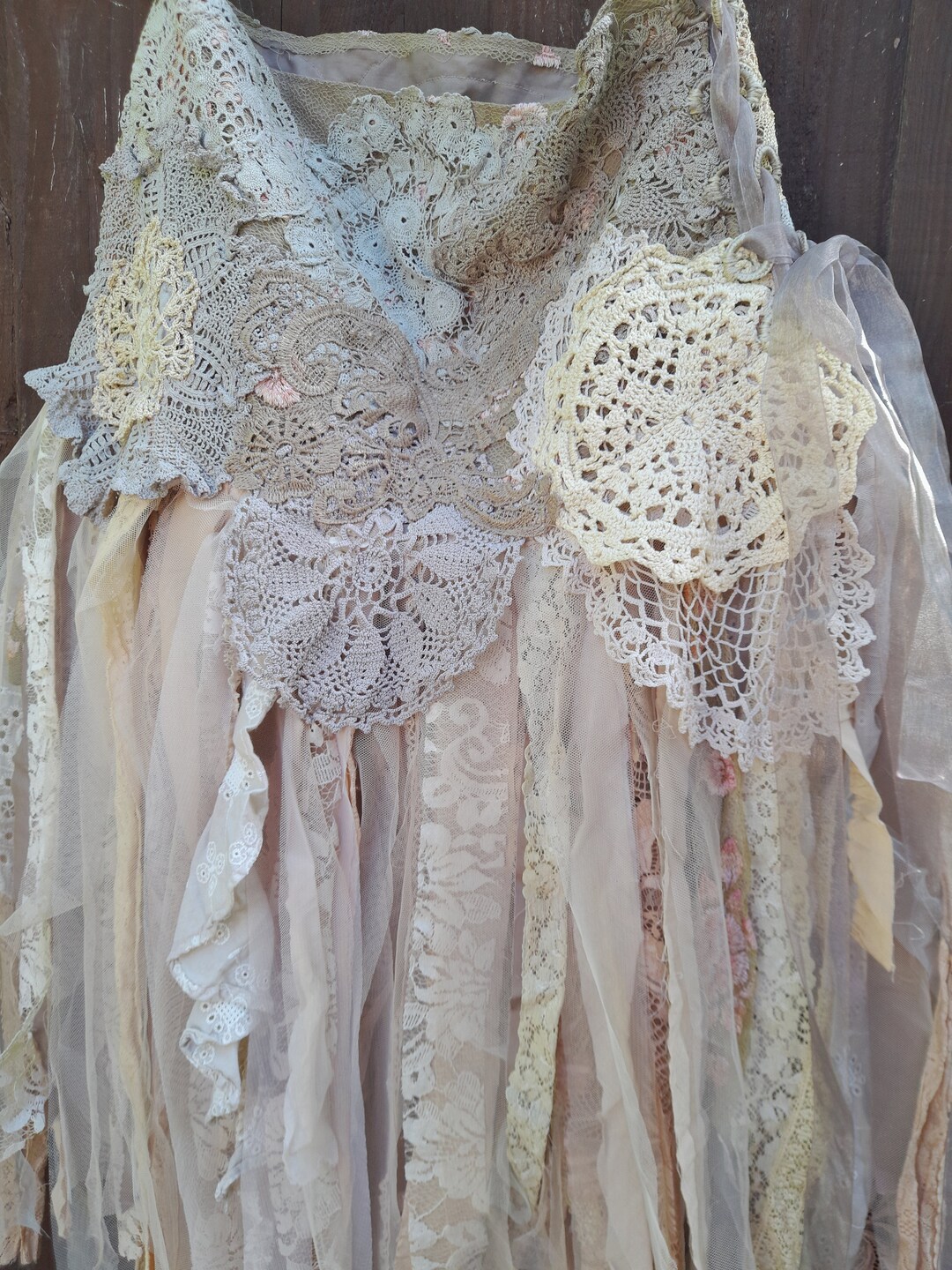 Boho Ragged Skirt Upcycled Crochet Skirt Gypsy Wedding Art Skirt Size ...