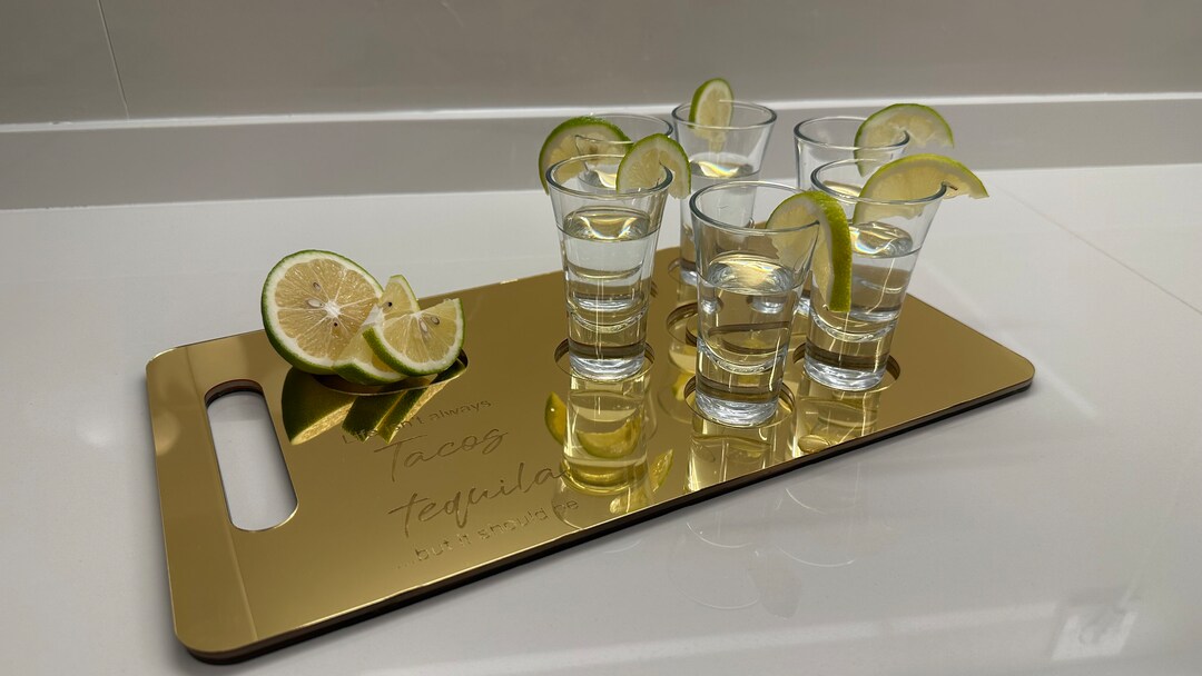 Personalized Round O' Shots Board Gold Mirror Custom Plexiglas ...