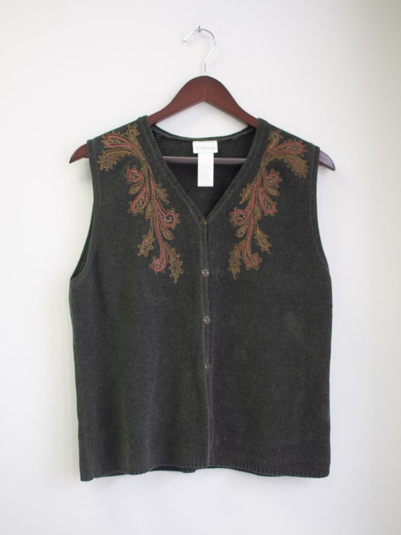 Koret Large Knitted Chenille Acrylic Vest Green with … - Gem