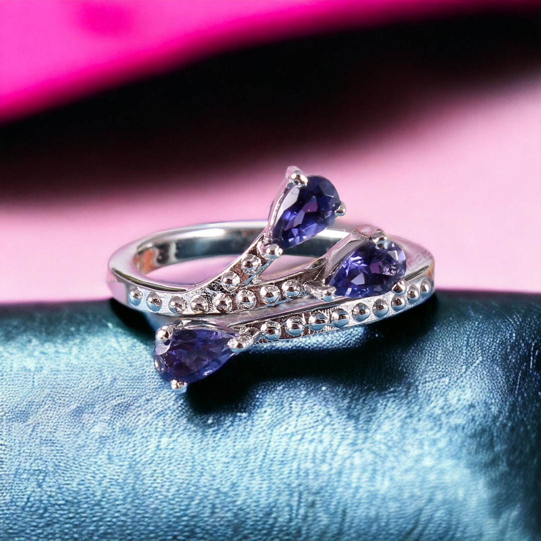 14k Solid Gold Iolite Ring Minimalist Ring Genuine Iolite - Etsy
