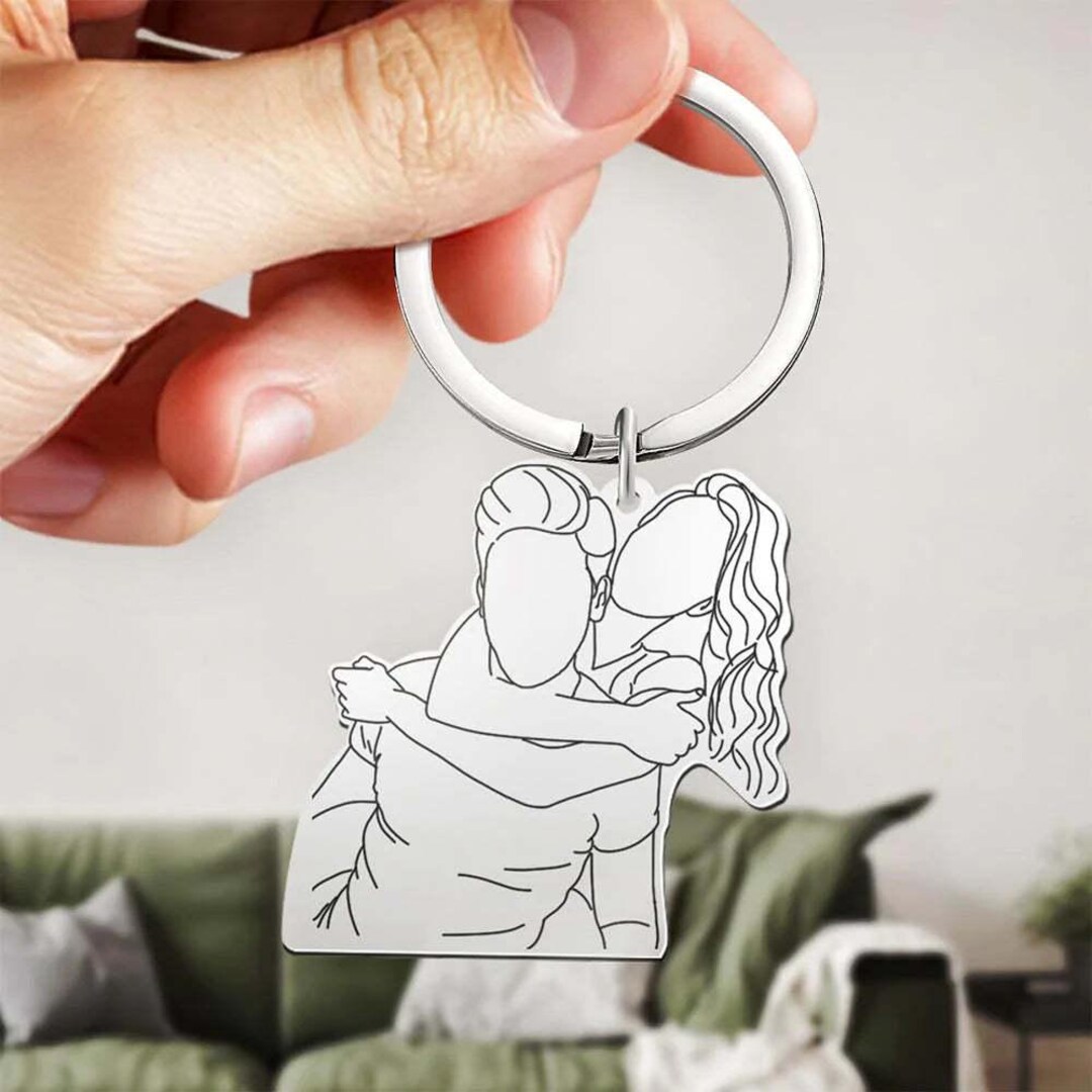 Custom Hand-drawn Line Art Keychain: Engraved Stainless Steel Memorial ...