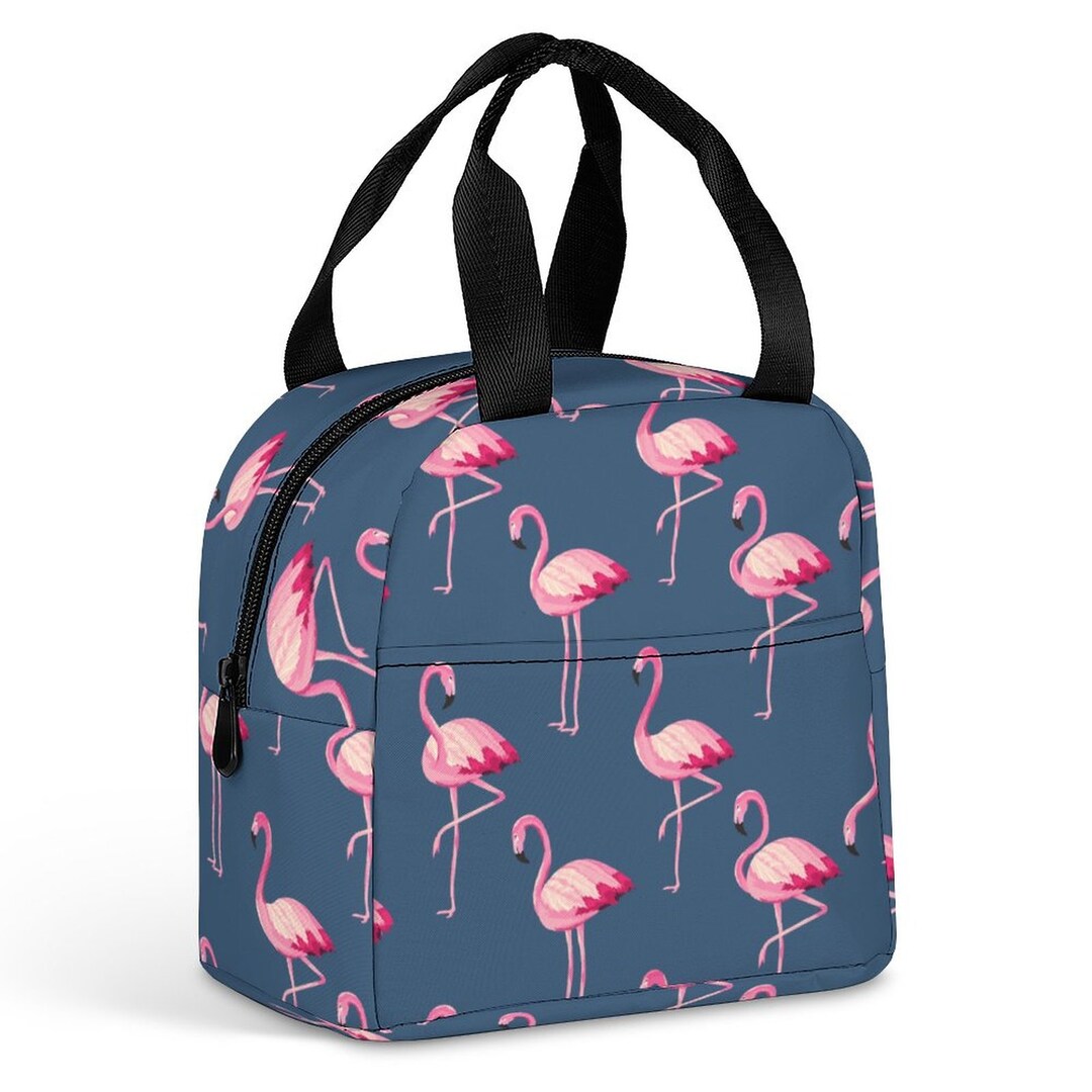 Flamingos on Blue Insulated Lunch Bag With Pocket , Flamingo Fan Gift ...