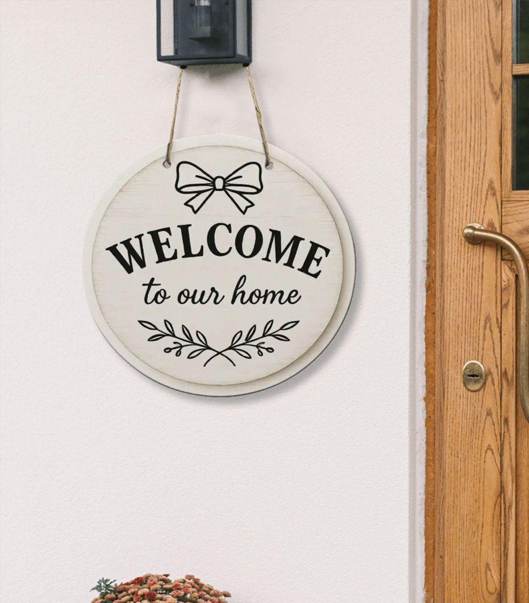 Welcome to Our Home Sign – Round Wood Welcome Sign With Bow – Farmhouse ...