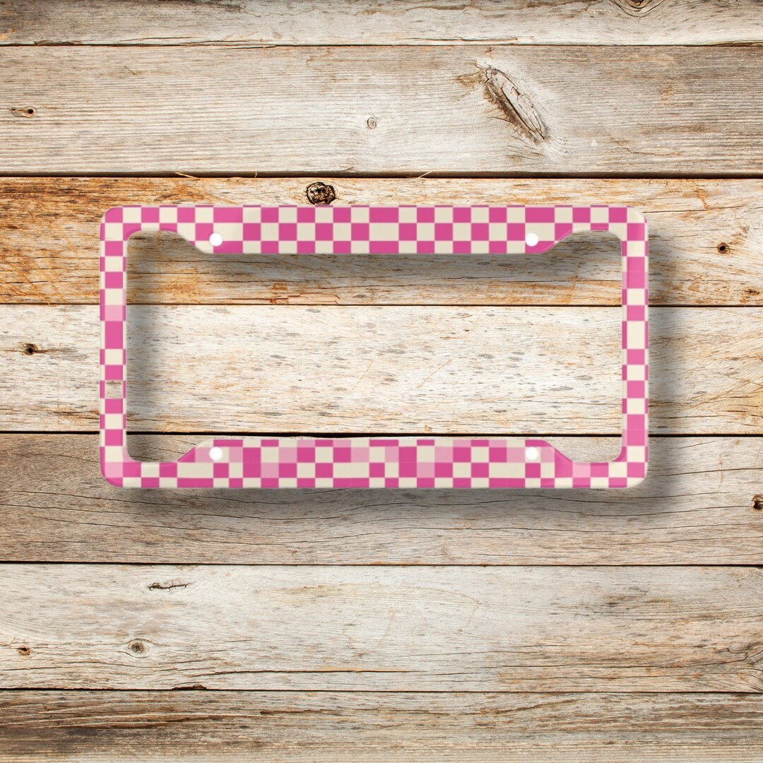 License Plate Frame, Pink White Checkered Design, Car Accessories ...