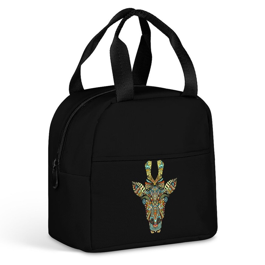 Black Background With Mosaic Giraffe on an Insulated Lunch Bag With ...