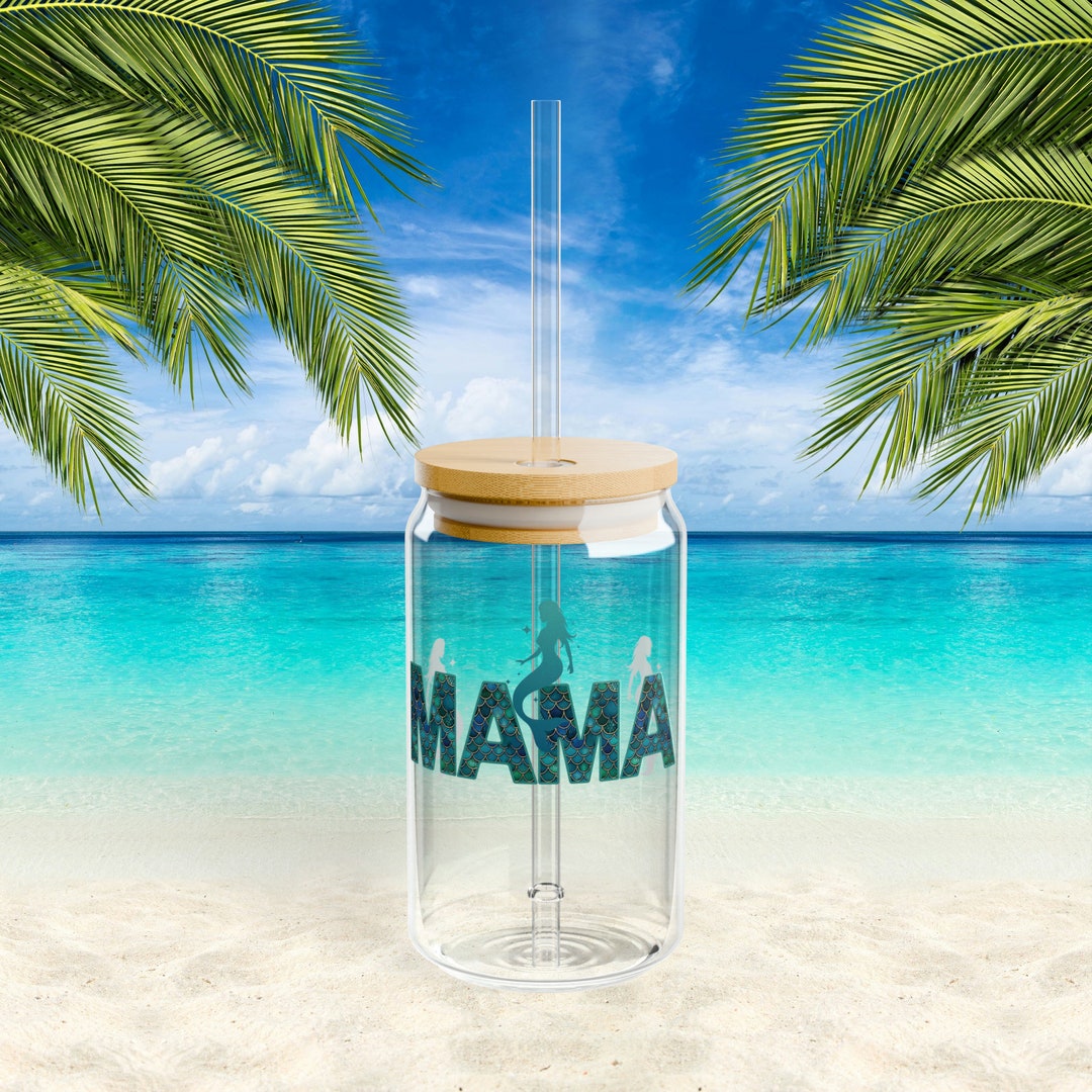 Mermaid Mama Glass Sipper With Straw and Bamboo Lid, 16oz, Mother's Day ...